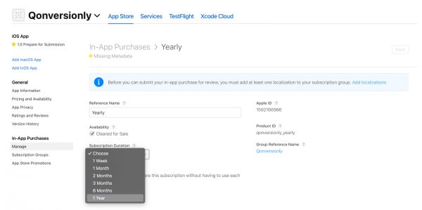 How to Configure In-App Subscriptions in App Store Connect